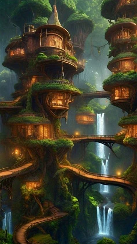 Magical Elf Tree Houses Fantasy Village Fantasy Town Fantasy Treehouse