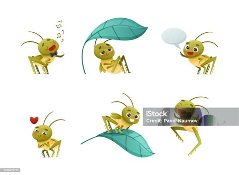 귀여운 작은 메뚜기 캐릭터 다양한 활동 벡터 세트에 종사 곤충에 대한 스톡 벡터 아트 및 기타 이미지 곤충 귀여운 기포 Istock