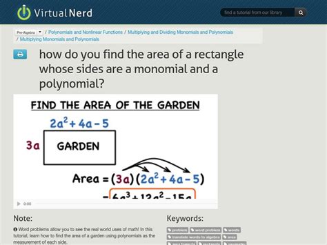 Virtual Nerd Area Of A Rectangle Whose Sides Are A Monomial And A Polynomial Instructional