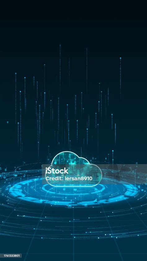 Blue Digital Cloud Computing Logo With Particle Ring Circle Rotation With Ai Technology Icon On