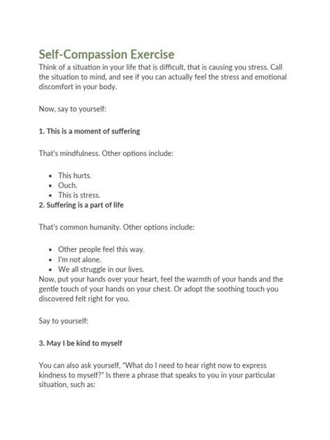 Self Compassion Exercise Pdf