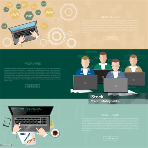 Programming Concept Process Coding Teamwork Banners Stock Illustration