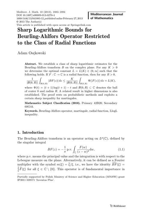Pdf Sharp Logarithmic Bounds For Beurling Ahlfors Operator Restricted To The Class Of Radial