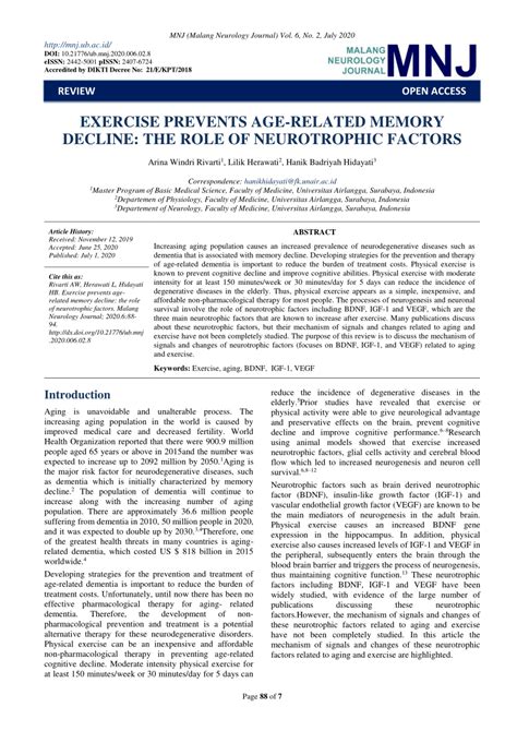 Pdf Exercise Prevents Age Related Memory Decline The Role Of
