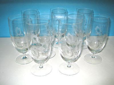 Set Of 10 Rosenthal Etched Rose Crystal Stemmed Wine Glass ~ Signed