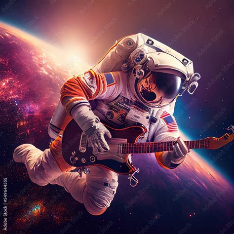 Astronaut Playing Guitar In Outer Space Stunning Photorealistic