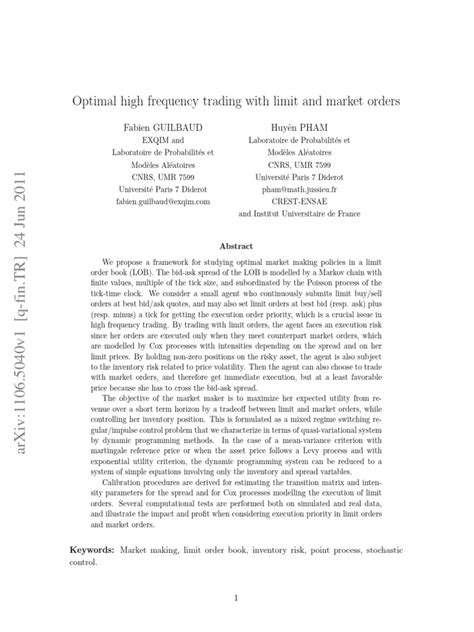 optimal high frequency trading with limi pdf stochastic process