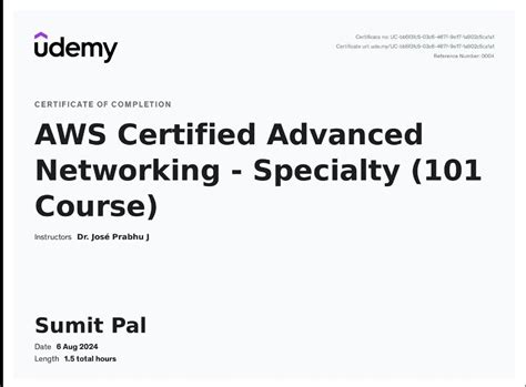 Completed Aws Certified Advanced Networking Course Sumit Pal Posted