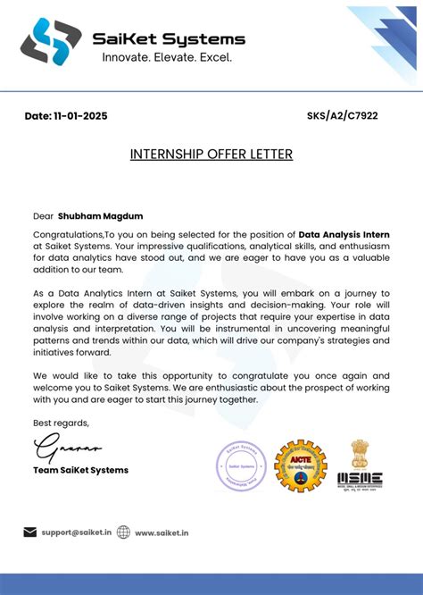 Shubham Magdum On Linkedin Dataanalytics Internshipjourney Saiketsystems Saikettech