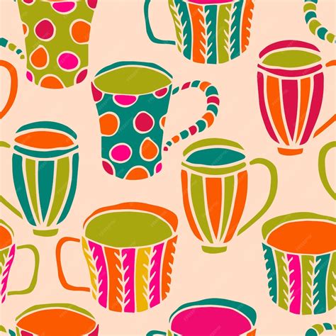 Premium Vector Cute Tea Cup Seamless Pattern Doodle Tea Time Background