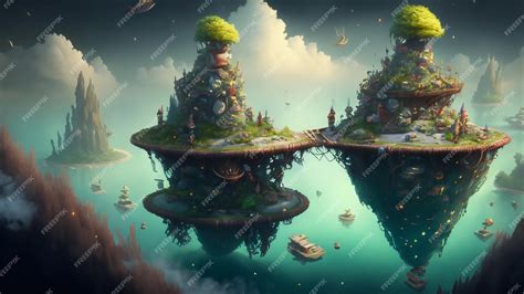 Premium Photo Fantasy Floating Island Digital Art Concept Art As
