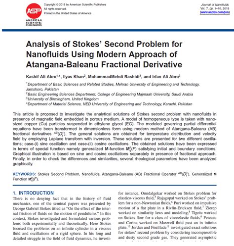 Pdf Analysis Of Stokes Second Problem For Nanofluids Using Modern Approach Of Atangana