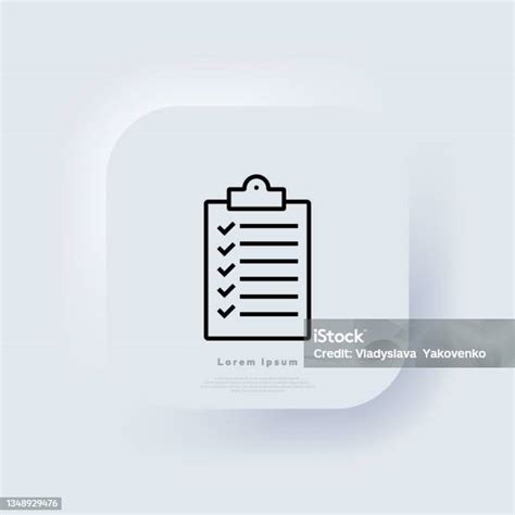 체크리스트 아이콘이 있는 클립보드입니다 종이 문서 기호입니다 참고 기호입니다 Neumorphic Ui Ux 화이트 사용자 인터페이스 웹 버튼 노이형성 벡터 일러스트레이션