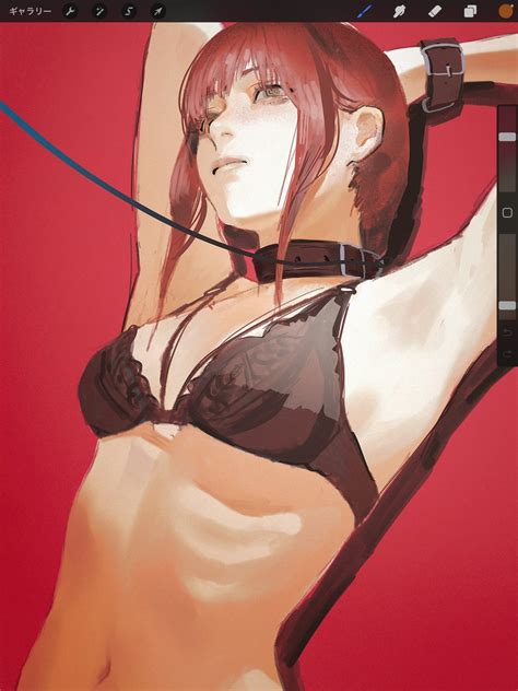 Rule 34 Arms Up Belly Button Bra Breasts Chainsaw Man Choker