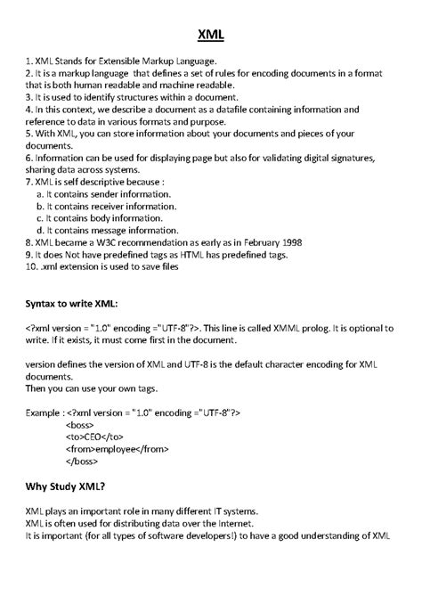 Xml Summary Btech Xml 1 Xml Stands For Extensible Markup Language 2 It Is A Markup