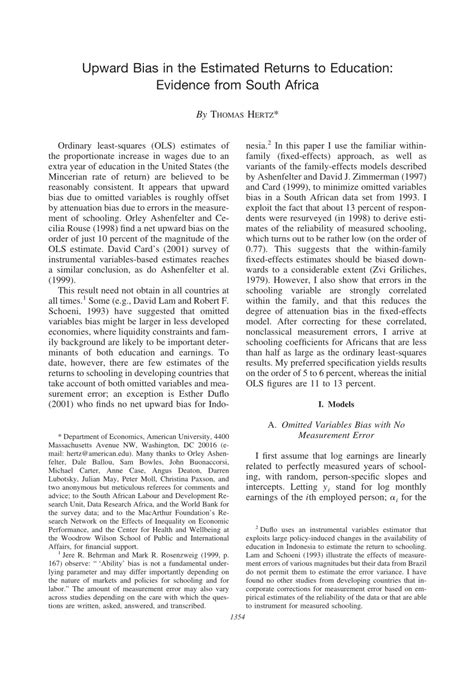 Pdf Upward Bias In The Estimated Returns To Education Evidence From South Africa