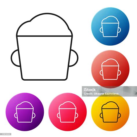흰색 배경에 고립 된 검은 선 베이커리 그릇 반죽 아이콘입니다 아이콘 다채로운 원 버튼을 설정합니다 벡터 일러스트레이션 곡초류에