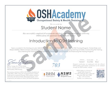 Sample Oshacademy Certificate
