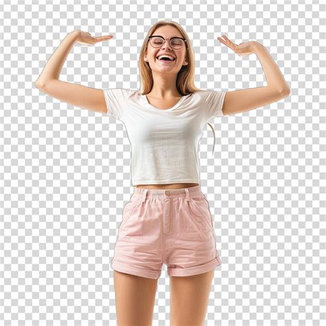 Uma Garota Com Culos E Uma Camisa Branca Com As Palavras Im A Quote Na Tela Psd Premium