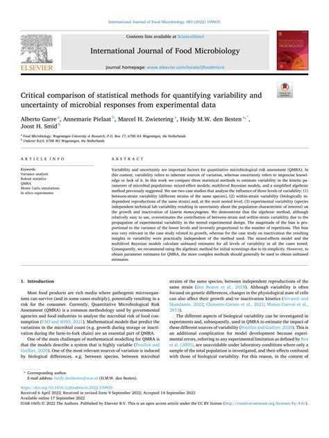 Pdf Critical Comparison Of Statistical Methods For Quantifying