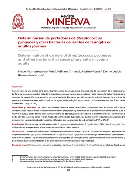 Pdf Determinación De Portadores De Streptococcus Pyogenes Y Otras