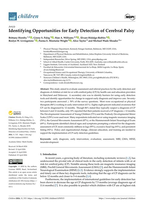 Pdf Identifying Opportunities For Early Detection Of Cerebral Palsy