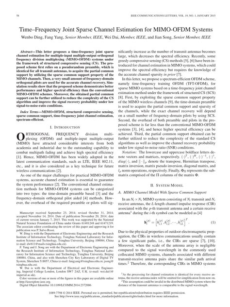 PDF Time Frequency Joint Sparse Channel Estimation For MIMO OFDM Systems
