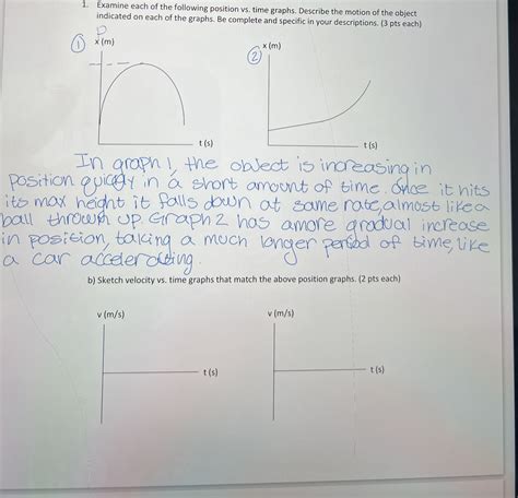 1 Examine Each Of The Following Position Vs Time Graphs Describe The Motion Of The Object