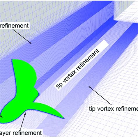 meshes in the oblique view showing the wake refinements alongside the