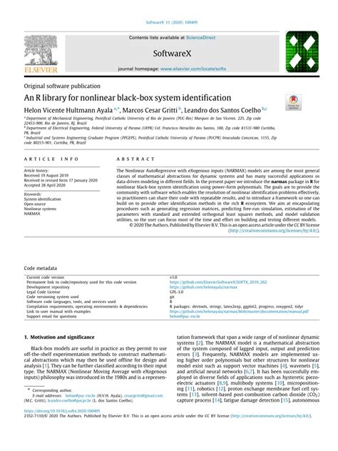 Pdf An R Library For Nonlinear Black Box System Identification