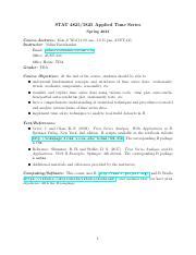 Syllabus Spring Pdf STAT Applied Time Series Spring Course Lectures Mon