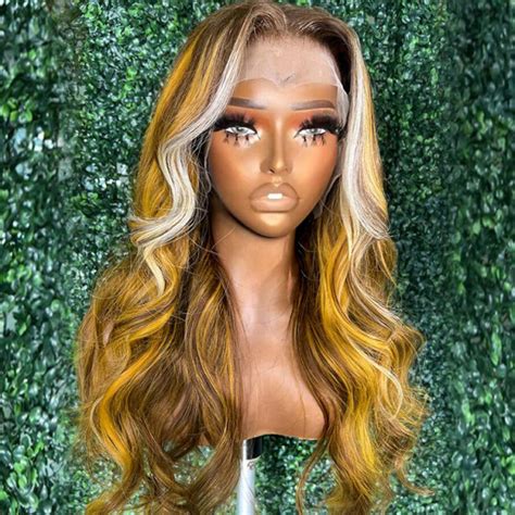 Brown And Yellow Highlight Wig Lace Front Colorful Wig West Kiss Hair