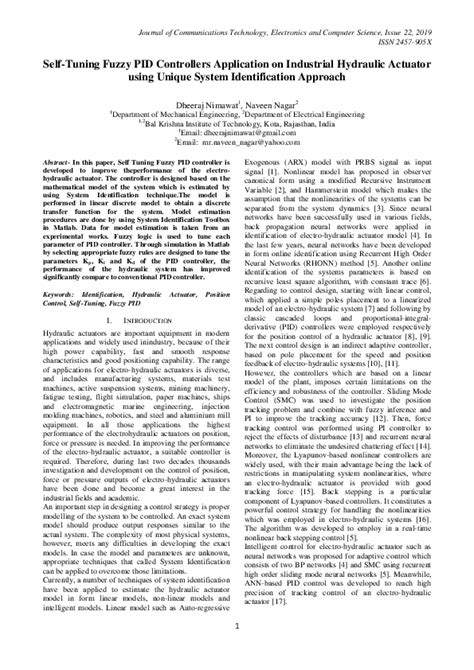 Pdf Self Tuning Fuzzy Pid Controllers Application On Industrial Hydraulic Actuator Using