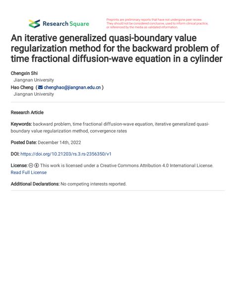 PDF An Iterative Generalized Quasi Boundary Value Regularization Method For The Backward