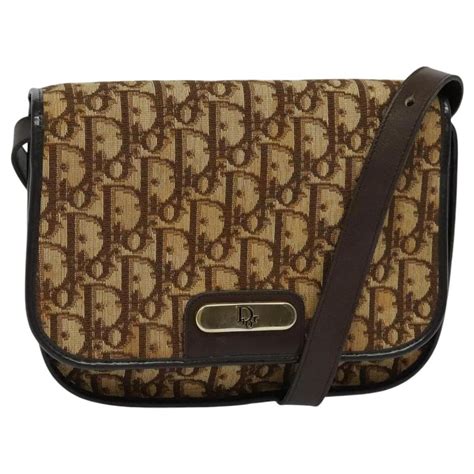 Christian Dior Vintage Trotter Flap Shoulder Bag Canvas Brown Cloth Ref