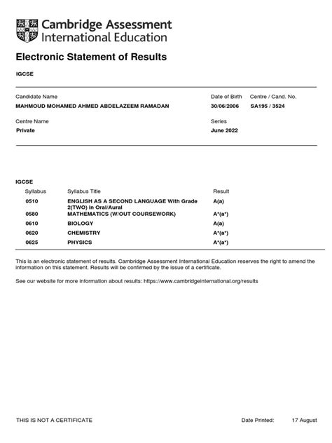 Electronic Statements Of Results For June 2022 Download Free Pdf Educational Assessment And