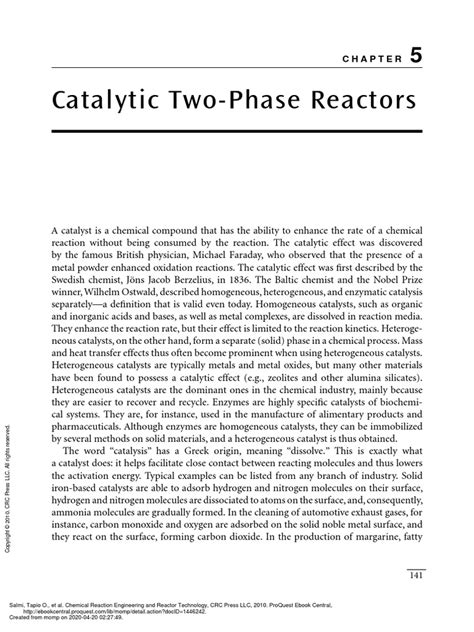 Chemical Reaction Engineering And Reactor Technolo Chapter 5 Catalytic Two Phase Reactors