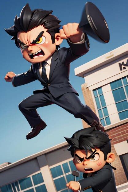 Premium Ai Image 3d Chibi A Cartoon Character Is Flying Over A Man In