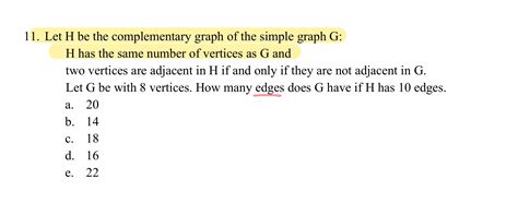 Solved Let H ﻿be The Complementary Graph Of The Simple Graph