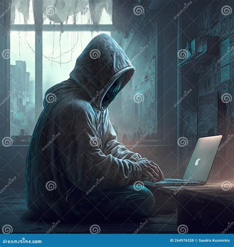 Coder Work At Home Hood On The Head Generative Ai Stock Illustration