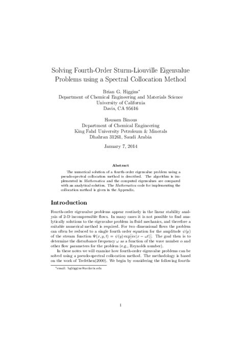 Pdf Solving Fourth Order Sturm Liouville Eigenvalue Problems Using A Spectral Collocation Method