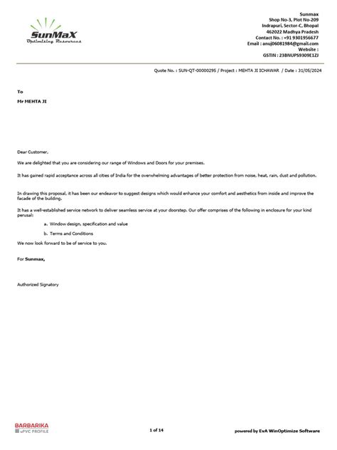 Mehta Ji Ichawar Sun Qt 00000295 Quotation Report Pdf Window