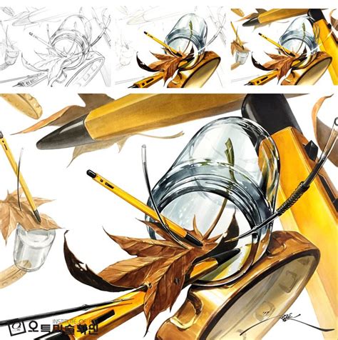 실전수업시범작 기초디자인 질감표현 기디 유리공병 볼펜 낙엽 개체표현 개체시범 수업작 매일매일시범 수시 정시 합격 순천미술학원 고1 고2 고3