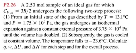 Solved P2 26 A 2 50 Mol Sample Of An Ideal Gas For Which
