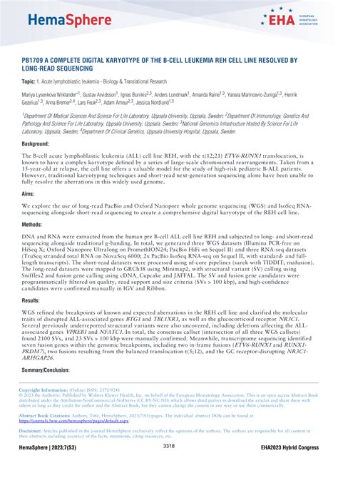 Pdf Pb1709 A Complete Digital Karyotype Of The B Cell Leukemia Reh Cell Line Resolved By Long
