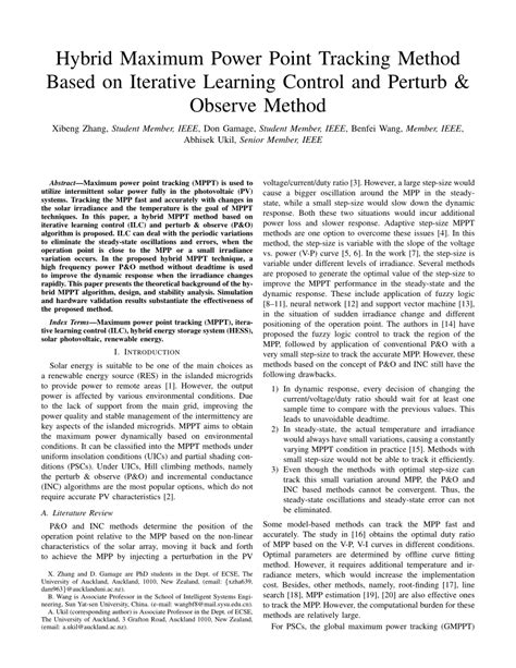 Pdf Hybrid Maximum Power Point Tracking Method Based On Iterative Learning Control And Perturb