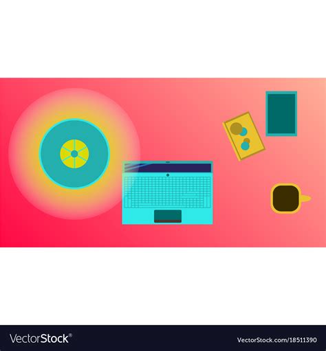 Workplace Desk Computer Plant Coffee Top Angle Vector Image