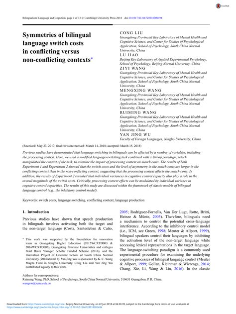 Pdf Symmetries Of Bilingual Language Switch Costs In Conflicting