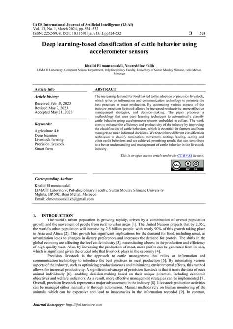 Deep Learning Based Classification Of Cattle Behavior Using Accelerometer Sensors Pdf