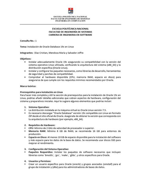 Consulta Instalación Oracle 19c En Linux Pdf Hardware De La